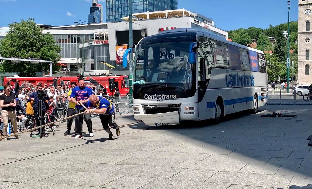 BiH strongman Damir Stroil pulls bus to raise awareness about multiple ...