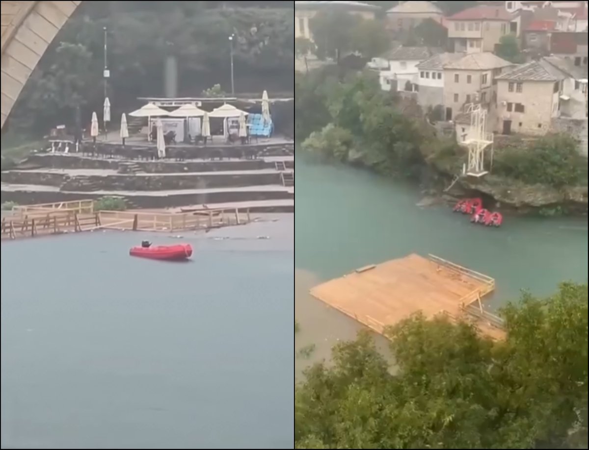 Nabujala Neretva odnijela mostić ispod Starog mosta u Mostaru