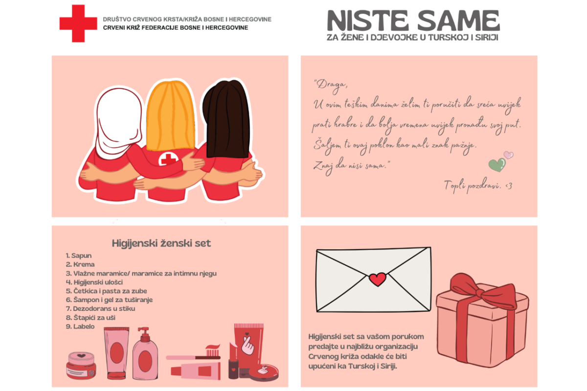 Crveni križ FBiH pokrenuo kampanju „NISTE SAME za žene u Turskoj i ...